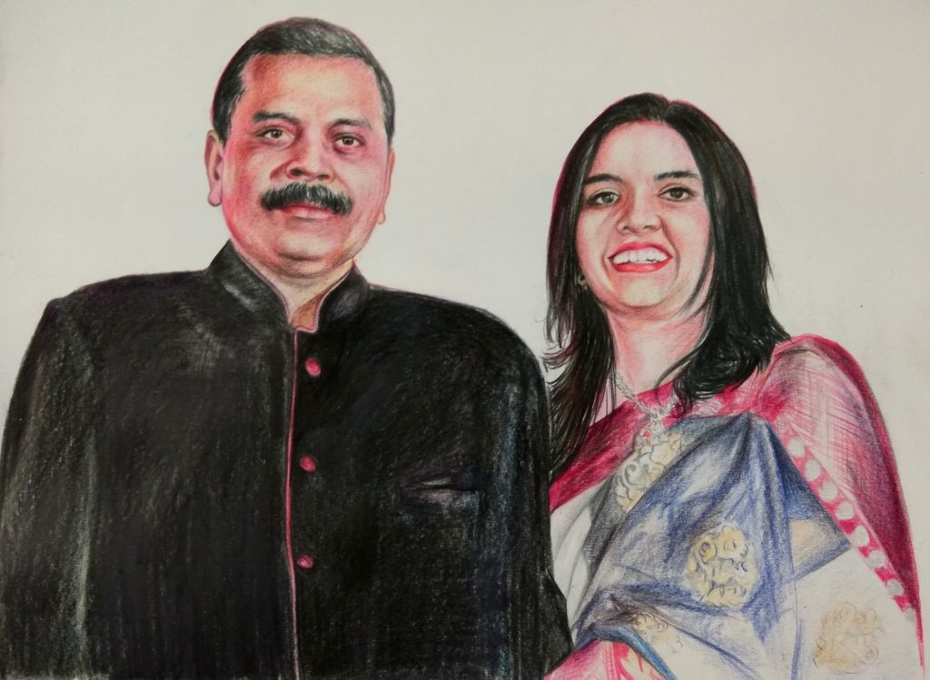 Two persons color pencil portrait on A4 size | giftasketch.com